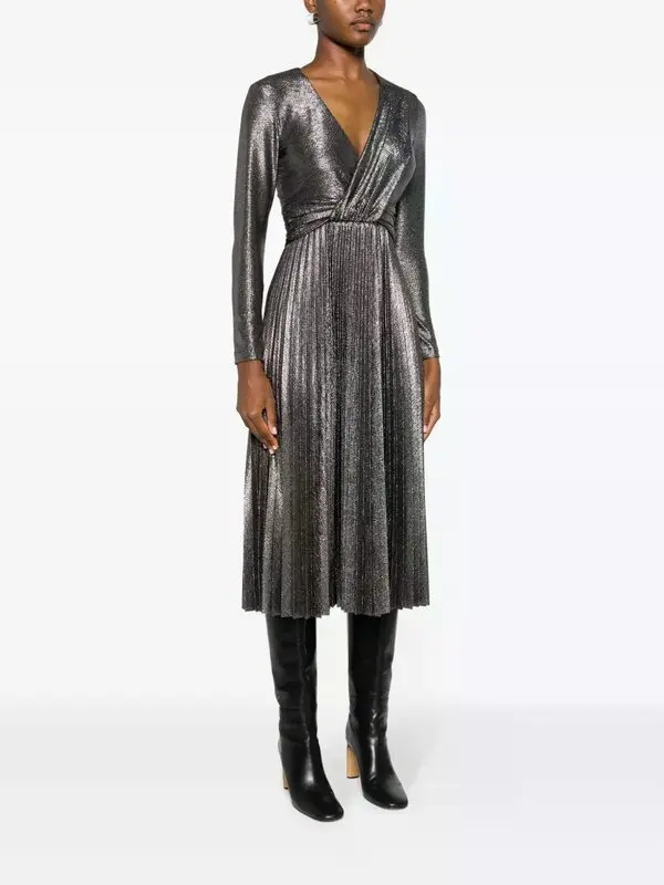 NISSA Pleated Lamé-effect Midi Dress