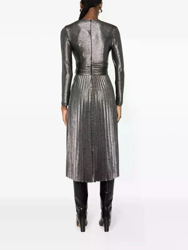 NISSA Pleated Lamé-effect Midi Dress