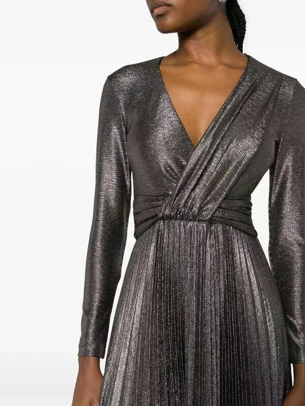 NISSA Pleated Lamé-effect Midi Dress