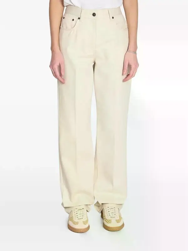 Valentino Garavani Pleated Wide-leg Jeans With Gold Detail - Neutrals