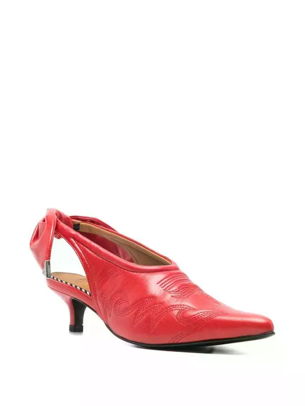 Toga Bow-embellished Leather Pumps - Red