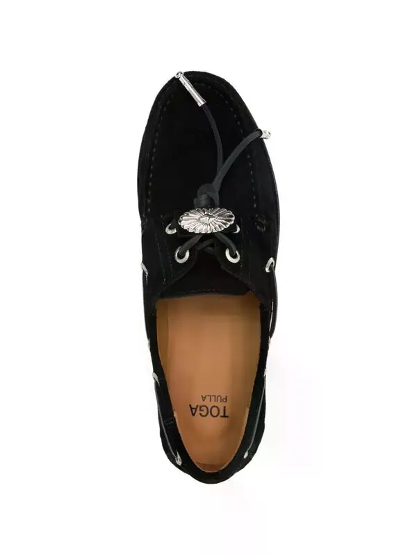 Toga Embellished Boat Shoes - Black