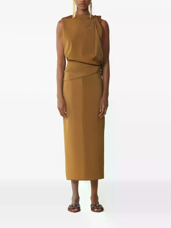 LANVIN Twisted Detail Sleeveless Midi Dress - Brown