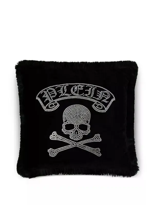Philipp Plein Crystal-skull Fringed Cushion - Black