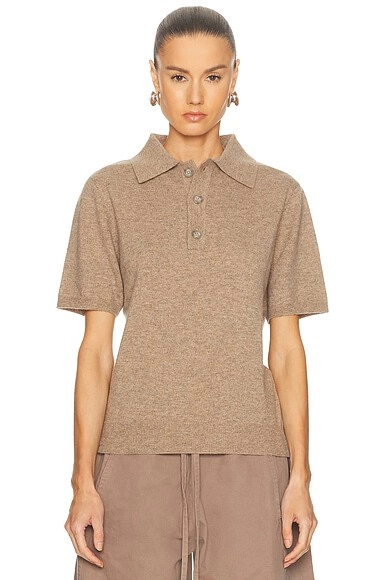 ENTIRE STUDIOS Short Sleeve Knit Polo Top - Camel