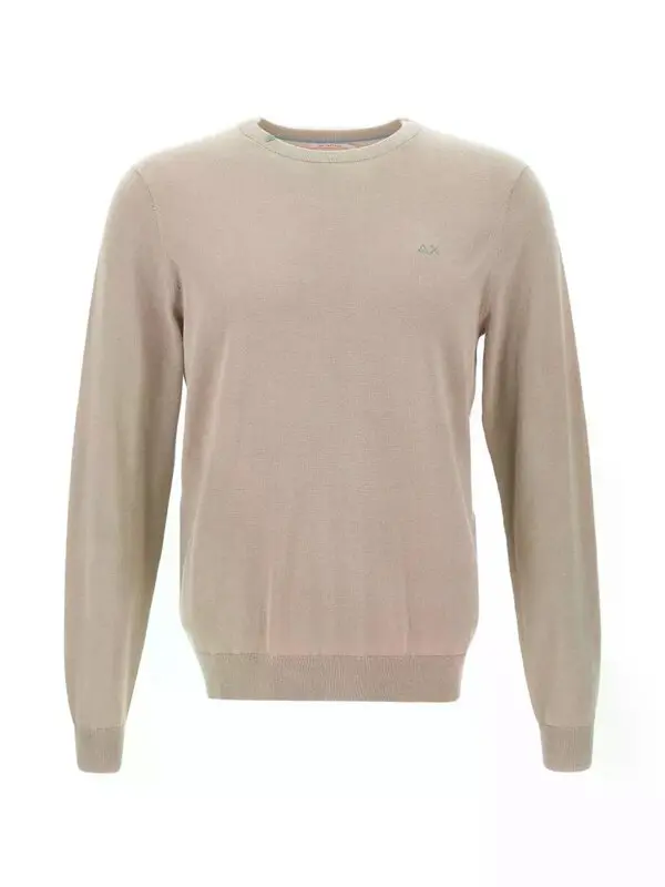 SUN 68 Crew Neck Sweater With Embroidered Logo - Neutrals