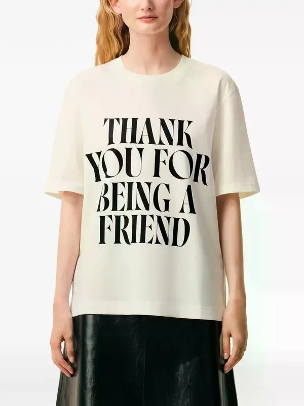 AMI Paris Signature Print Cotton T-shirt - Neutrals