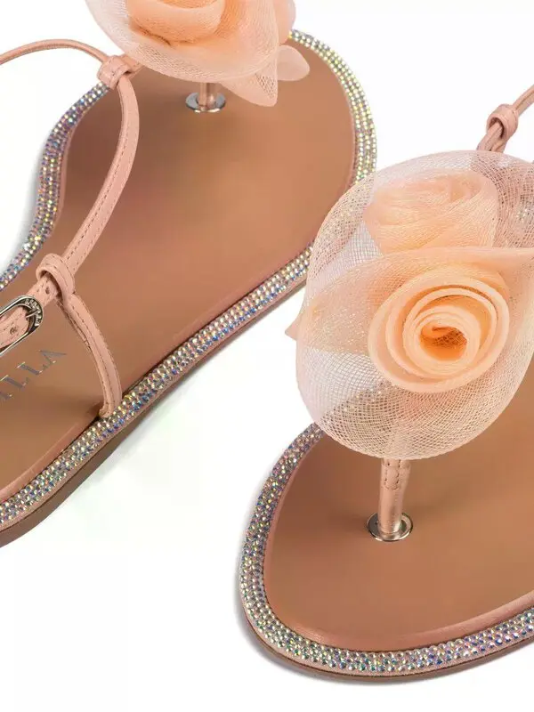 LE SILLA Flower Appliqué Flat Sandals