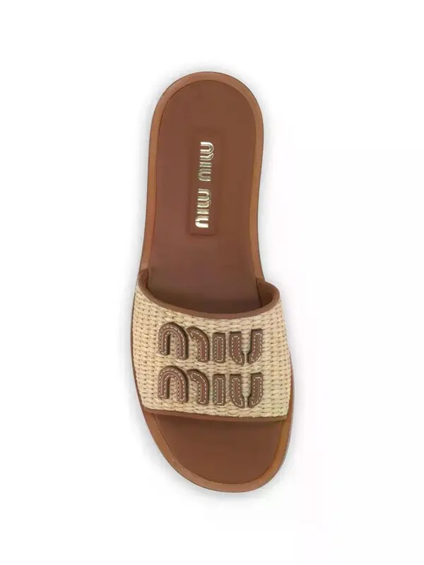 Miu Miu Logo Lettering Raffia Slides