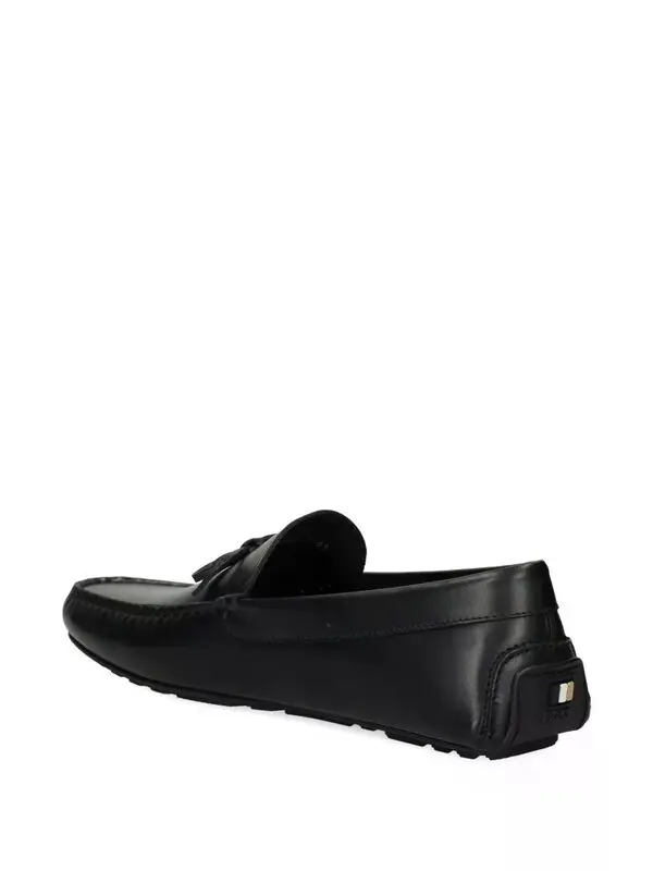 BOSS Grained Leather Bow Detail Moc Toe Loafers