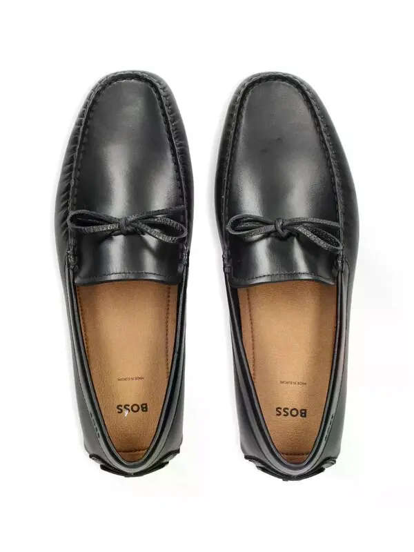 BOSS Grained Leather Bow Detail Moc Toe Loafers