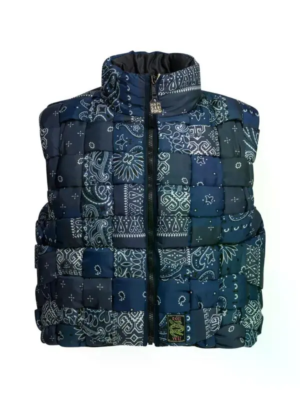Kapital Quilted Patchwork Gilet With Embroidered Detail - Blue