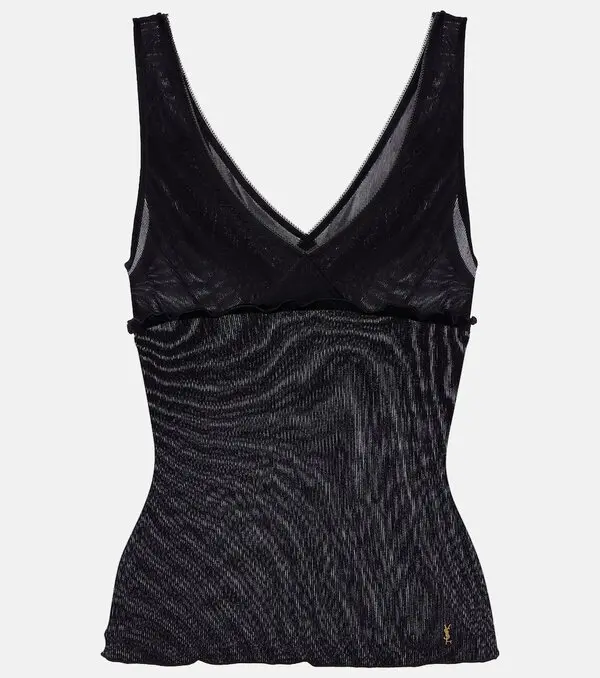 Saint Laurent Scalloped Silk Satin Top - Black