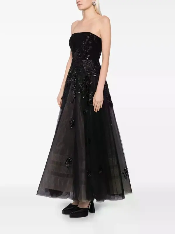 SAIID KOBEISY Beaded Tulle Strapless Gown