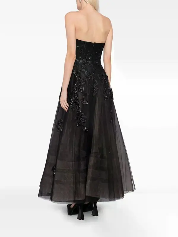 SAIID KOBEISY Beaded Tulle Strapless Gown