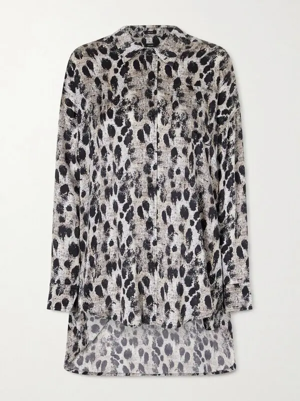 R13 Asymmetric Oversized Printed Silk-charmeuse Shirt - Black
