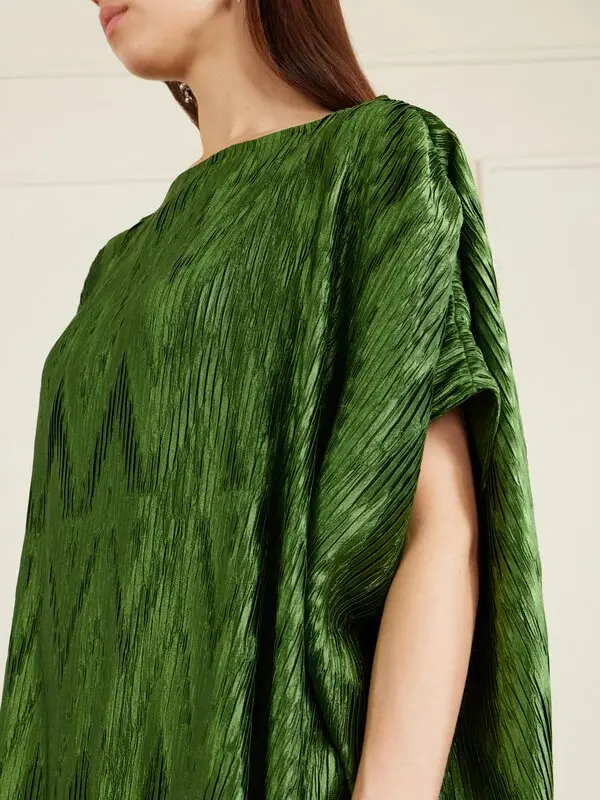DIMA AYAD Metallic Plissé-satin Blouse - Green