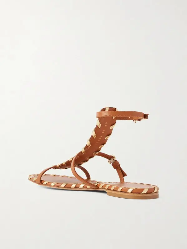 GIANVITO ROSSI Whipstitched Metallic Leather Trimmed Sandals