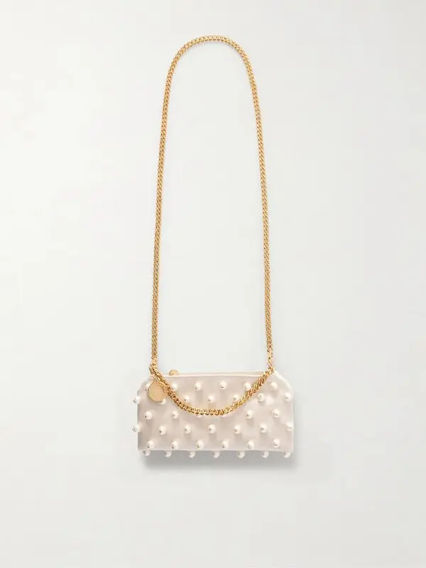 Stella McCartney Falabella Mini Embellished Satin Shoulder Bag - Neutrals