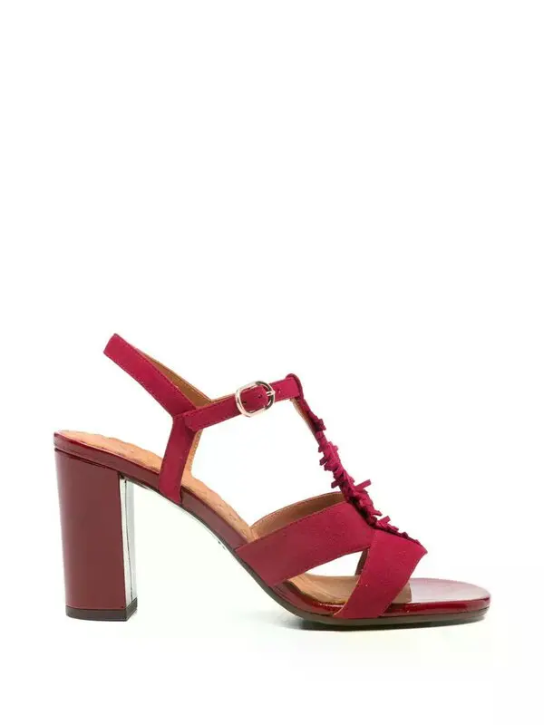 Chie Mihara Suede Fringe Detail Block Heel Sandals - Red