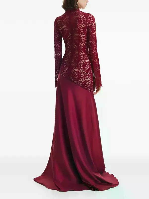 2310 STUDIO Lace Mock Neck Maxi Dress - Red