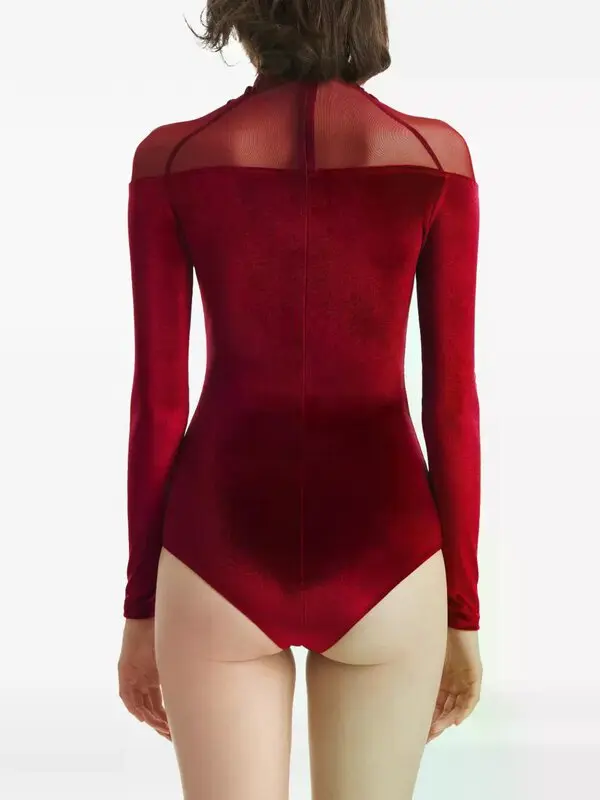 2310 STUDIO Velvet Mesh High Neck Bodysuit - Red