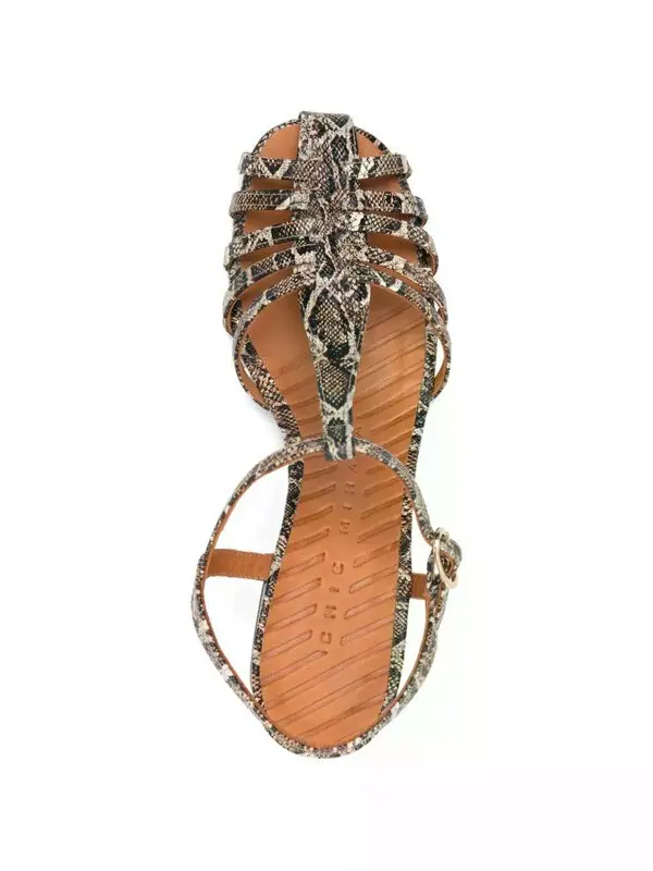 Chie Mihara T-strap Snake-print Block Heel Pumps - Brown