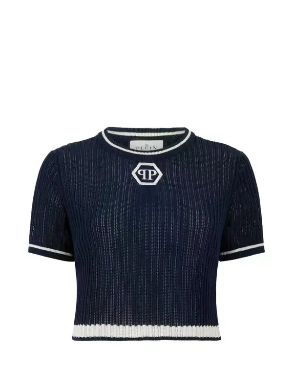 Philipp Plein Ribbed Knit Logo T-shirt - Blue