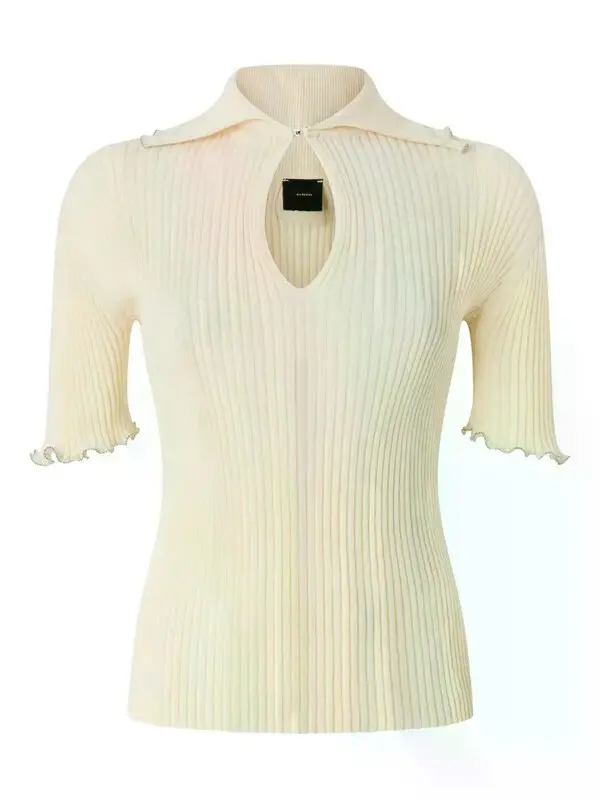 Pinko Ribbed Cotton-blend Keyhole Neck Polo - Neutrals