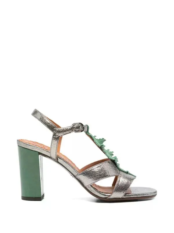 Chie Mihara Tone Strappy Block Heel Sandals With Jade Detail - Silver
