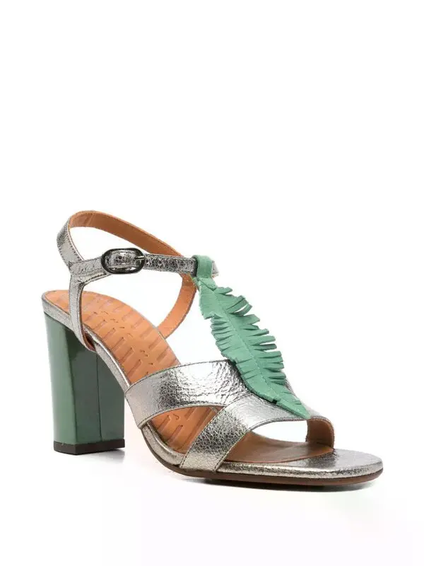 Chie Mihara Tone Strappy Block Heel Sandals With Jade Detail - Silver