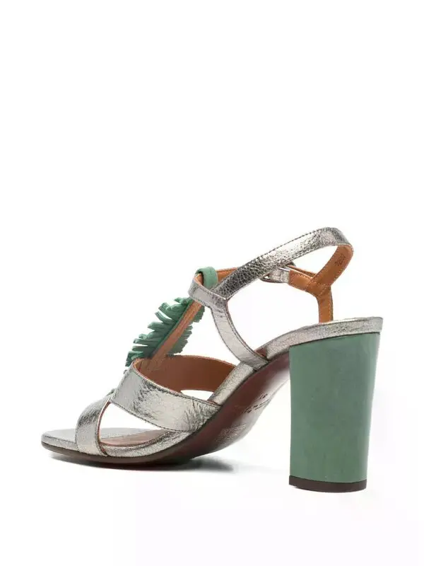 Chie Mihara Tone Strappy Block Heel Sandals With Jade Detail - Silver