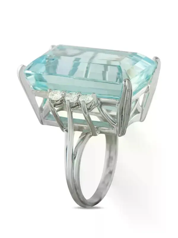 LB EXCLUSIVE 14k White Gold Aquamarine And Diamond Ring - Silver