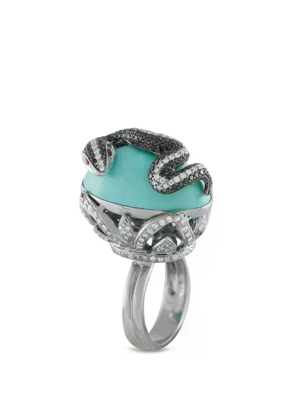 LB EXCLUSIVE Turquoise And Diamond Snake Ring - Silver