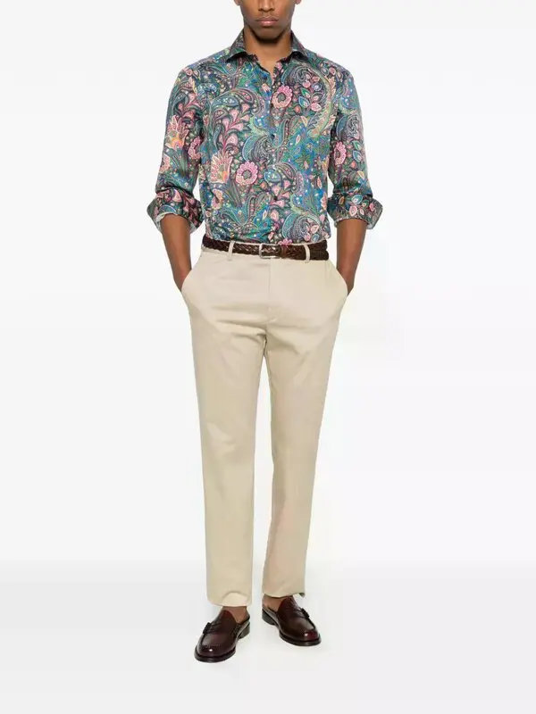 Etro Shirt In Cotton Muslin With Paisley Foliage Motif - Blue