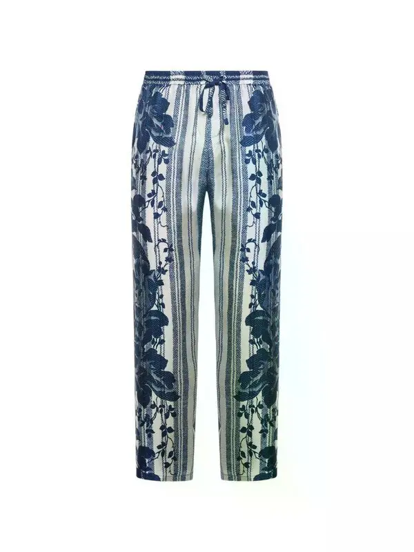 PIERRE-LOUIS MASCIA Aloe Floral Striped Trousers - Blue