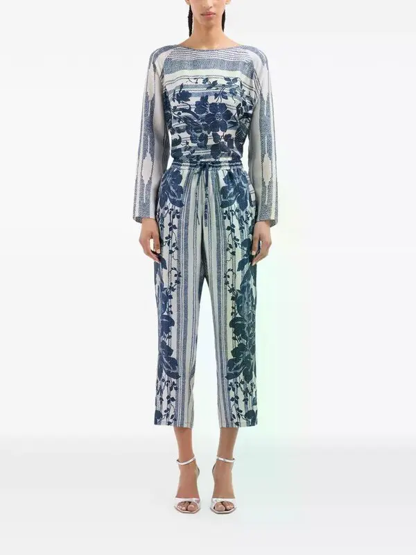 PIERRE-LOUIS MASCIA Aloe Floral Striped Trousers - Blue