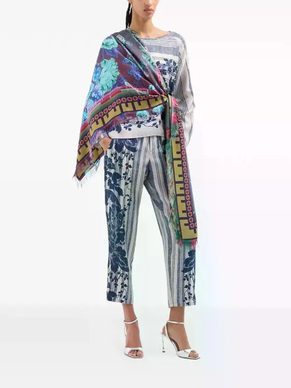 PIERRE-LOUIS MASCIA Aloe Floral Striped Trousers - Blue