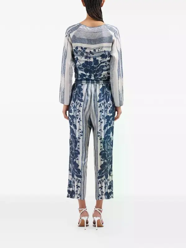 PIERRE-LOUIS MASCIA Aloe Floral Striped Trousers - Blue