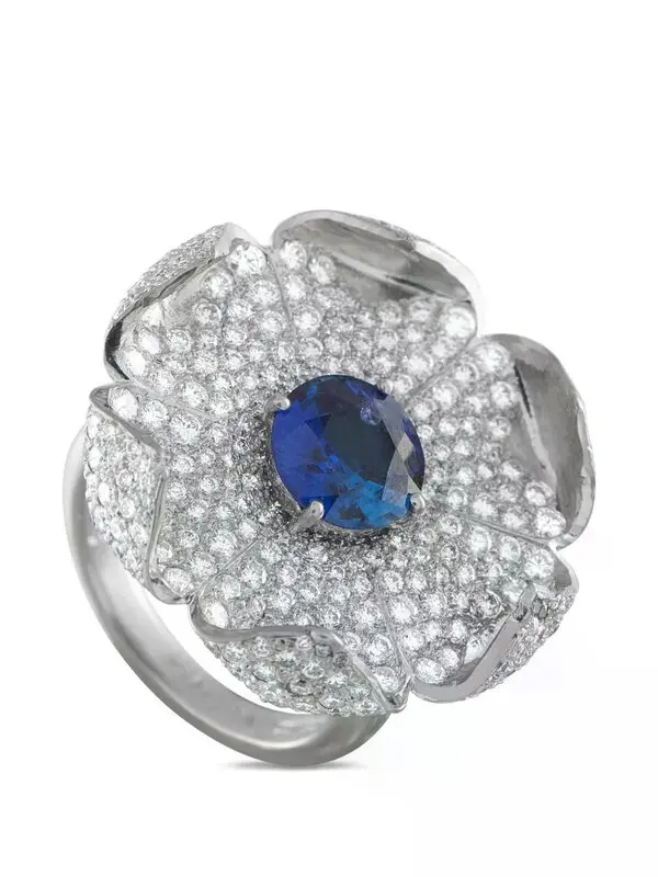 LB EXCLUSIVE Platinum Diamond And Sapphire Floral Ring - Silver