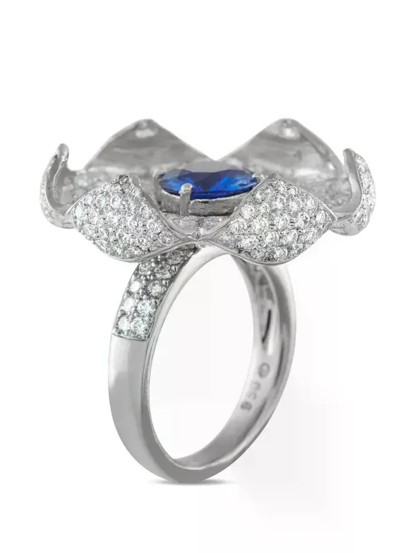 LB EXCLUSIVE Platinum Diamond And Sapphire Floral Ring