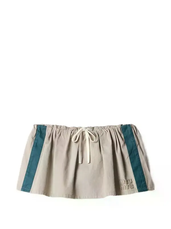 Miu Miu Washed Twill Mini Skirt With Racing Stripes