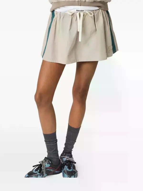 Miu Miu Washed Twill Mini Skirt With Racing Stripes