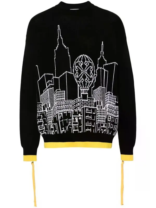 Off-White Cityscape" Intarsia-knit Jumper