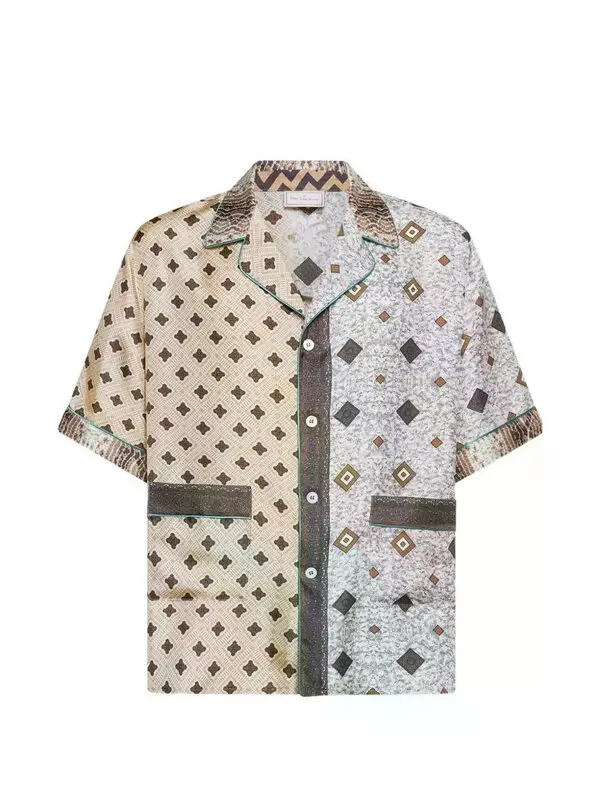 PIERRE-LOUIS MASCIA Aloe Geometric Print Camp Collar Shirt - Neutrals