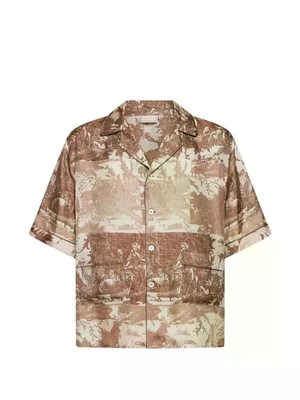 PIERRE-LOUIS MASCIA Short-sleeve Printed Silk Shirt - Brown