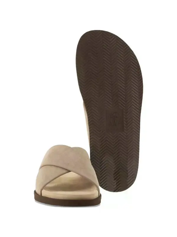 Brunello Cucinelli Suede Crossover Flat Slides - Neutrals