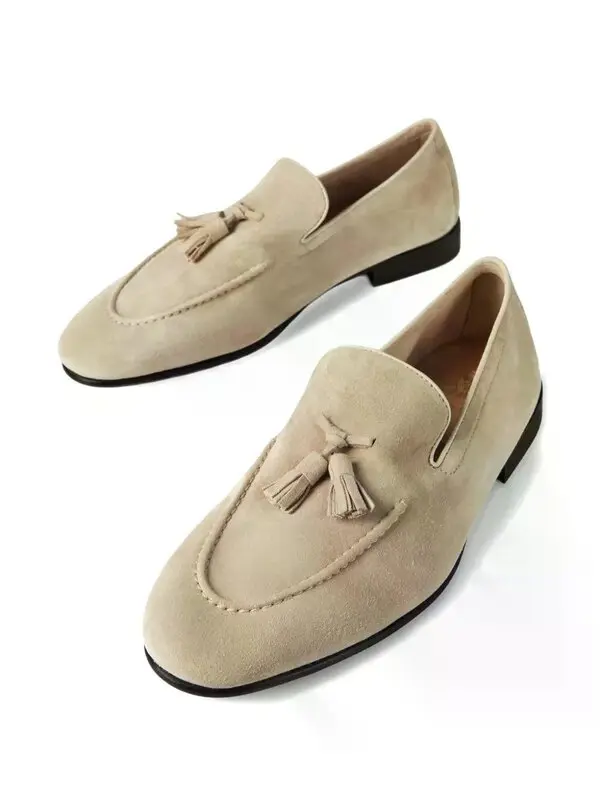 Brunello Cucinelli Beige Suede Tassel Loafers