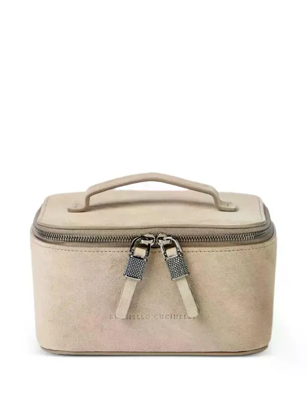 Brunello Cucinelli Suede Jewelry Box With Shiny Zipper Pull - Neutrals