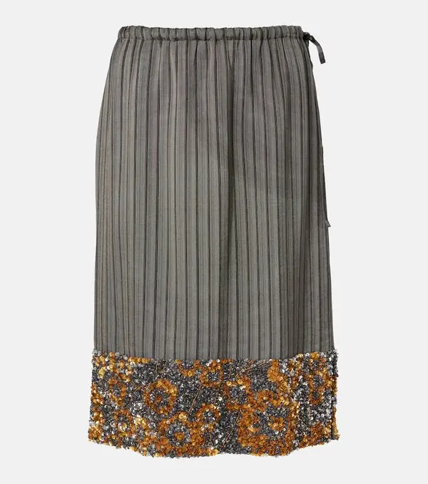 Dries Van Noten Sequined Striped Midi Skirt